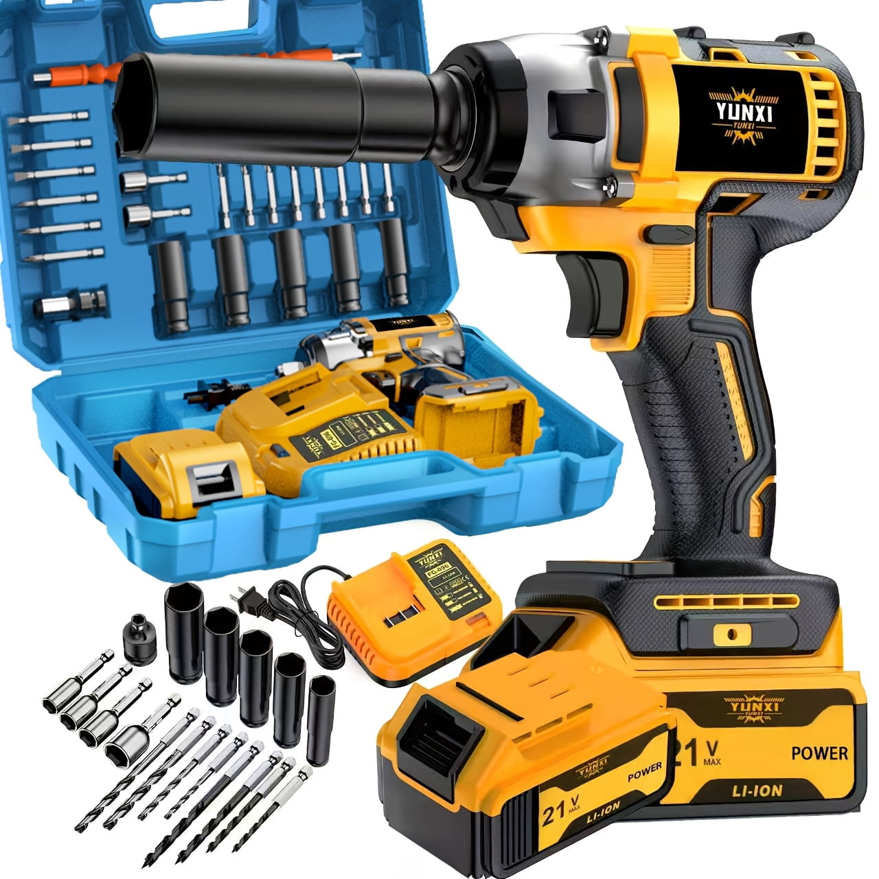 21V Cordless Impact Wrench & Drill Combo Kit, Heavy Duty Power Drill ...