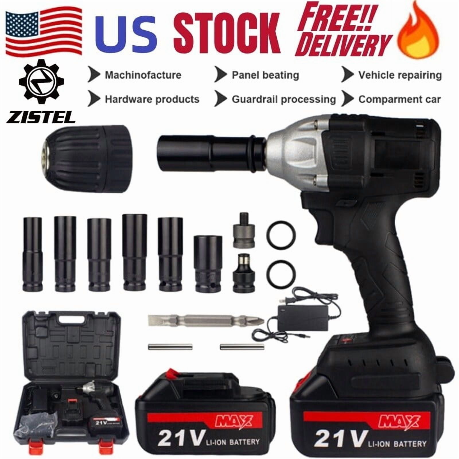 21V Cordless Impact Wrench Gun Max 520Nm High Torque Brushless Power ...