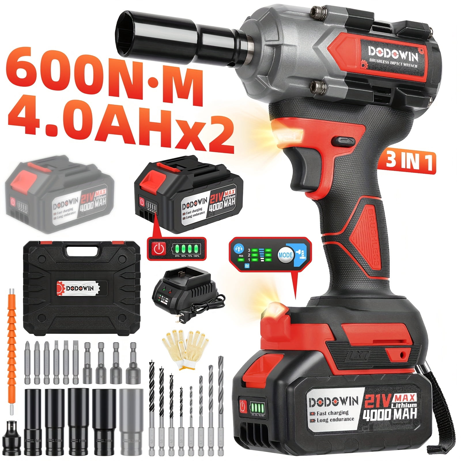 21V Cordless Impact Wrench, Wireless Drill Kit, 2600RPM Impact Driver ...