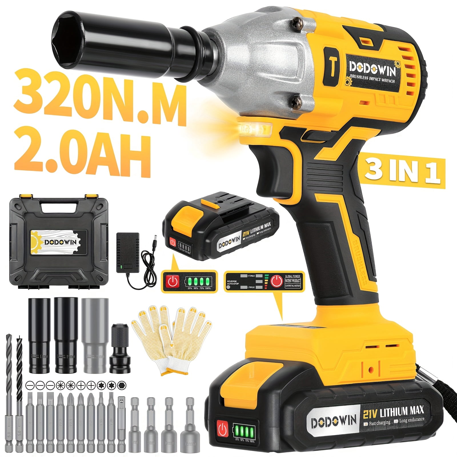 21V Cordless Impact Wrench, Wireless Drill Kit, 2600RPM Impact Driver ...