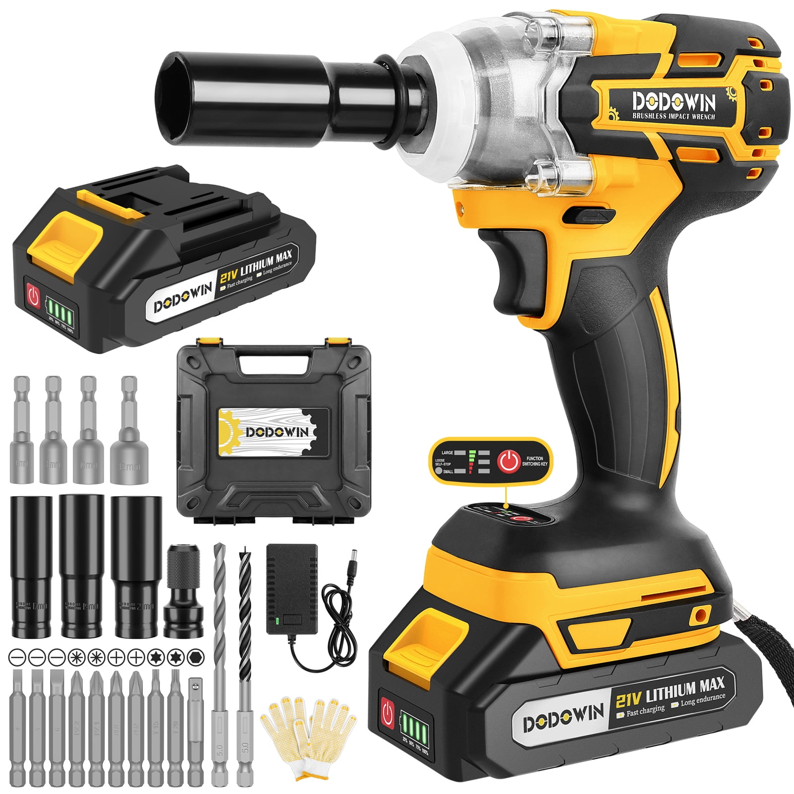 21V Cordless Impact Wrench Wireless Drill Set, Brushless Electric ...