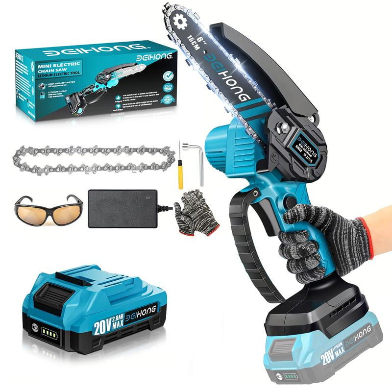 21V Cordless Mini Chainsaw 6-Inch - Compact Handheld Electric Chain Saw ...