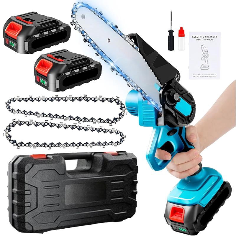 21V Cordless Mini Chainsaw 6-Inch - Compact Handheld w/ 2x2000mAh ...