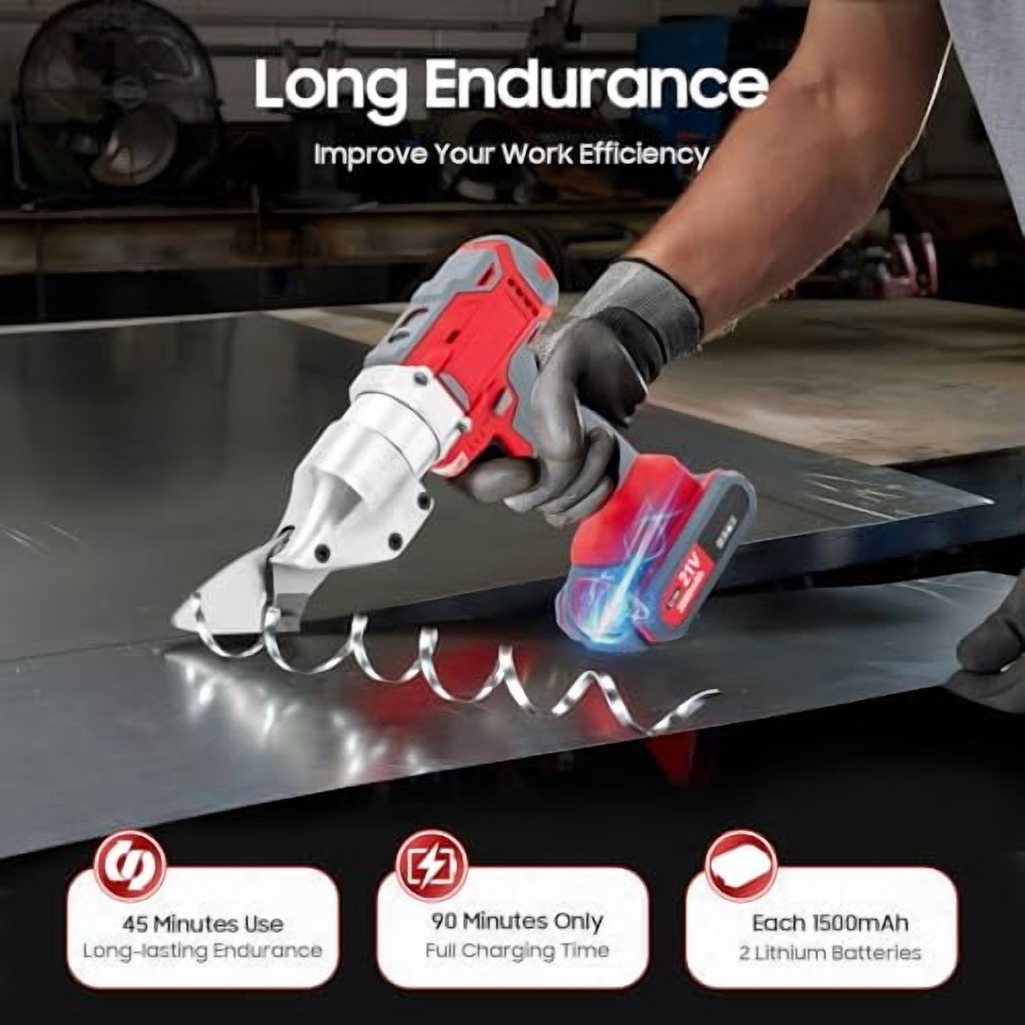 21V Cordless Sheet Metal Shear, Heavy Duty Electric Tin Snips Cutter ...