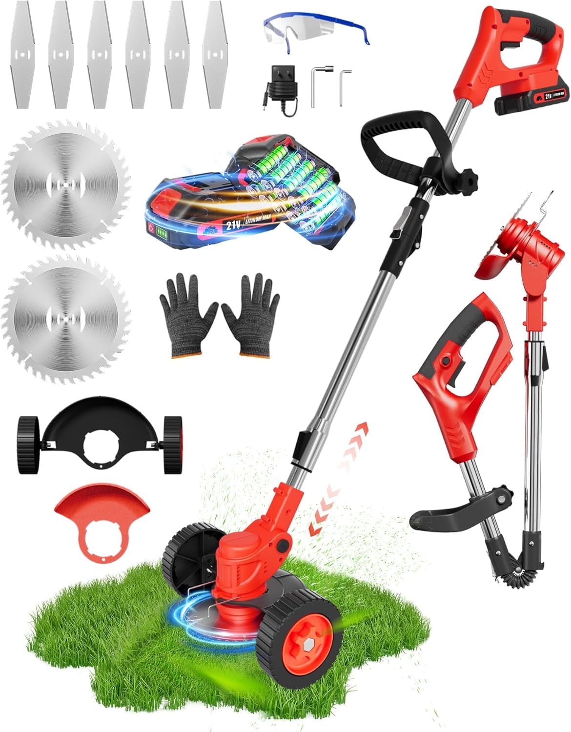 21V Cordless Weed Wacker Battery Operated, 3-in-1 Lightweight Brush ...