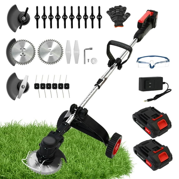 21V Electric Cordless Weed Wacker, 3-in-1 Weed Eater with 2-Battery Powered, Lawn Mower/Grass ...