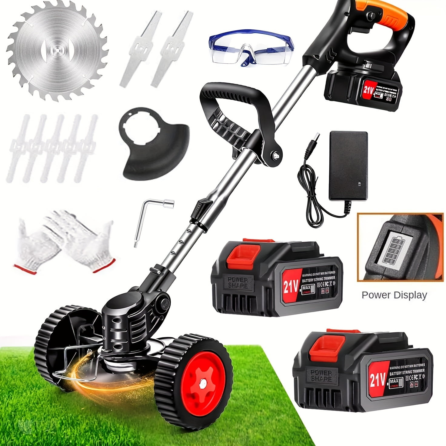 21V Electric Lawn Mower - Cordless Weed Eater, Lithium-Powered with ...
