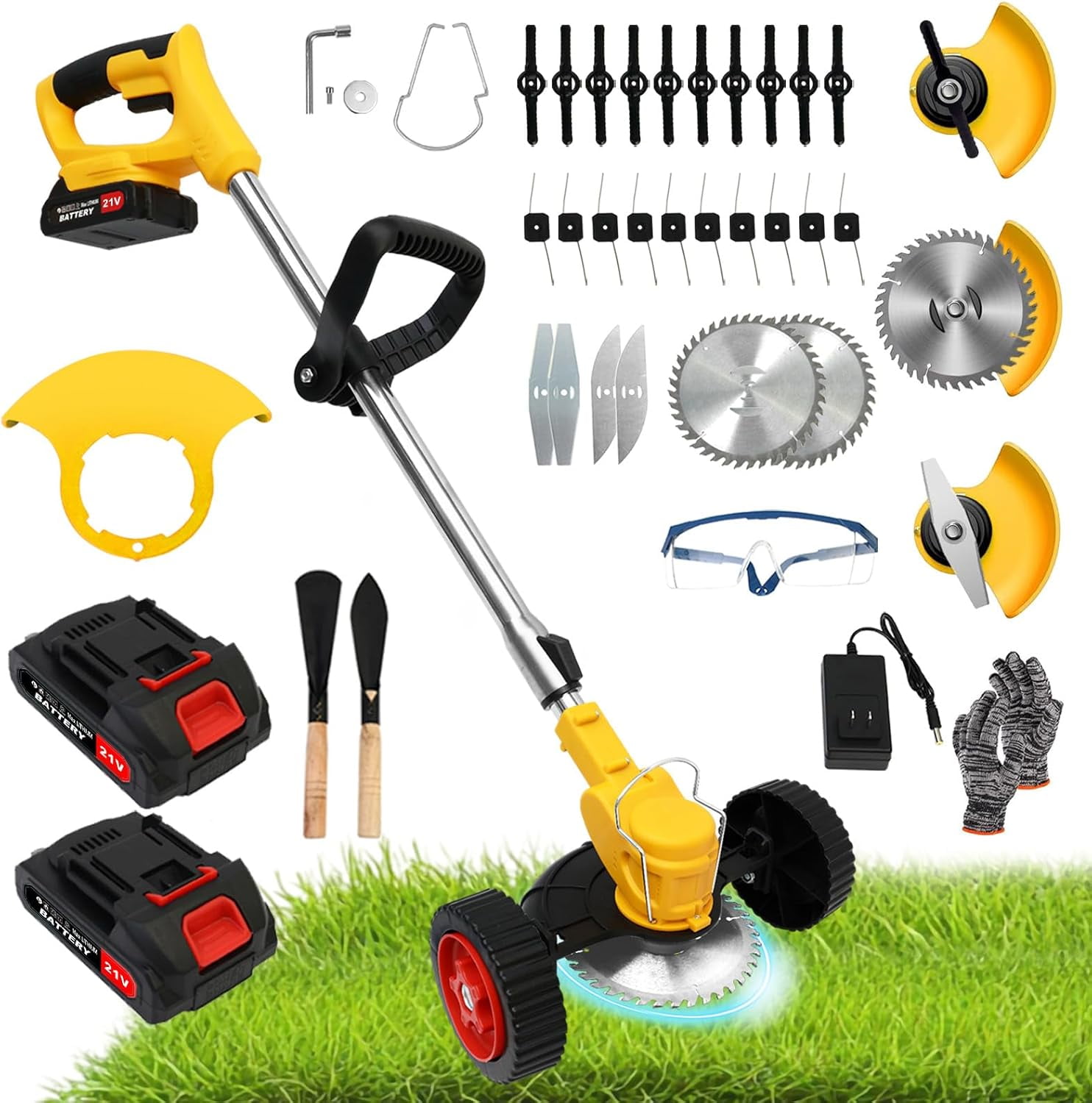 21V Electric Weed Wacker Cordless Grass Trimmer with 2x2000mAh ...
