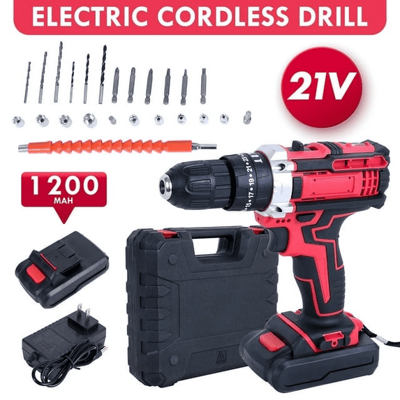 21V Power Drill with Battery and Charger, Electric Cordless Drill Set ...