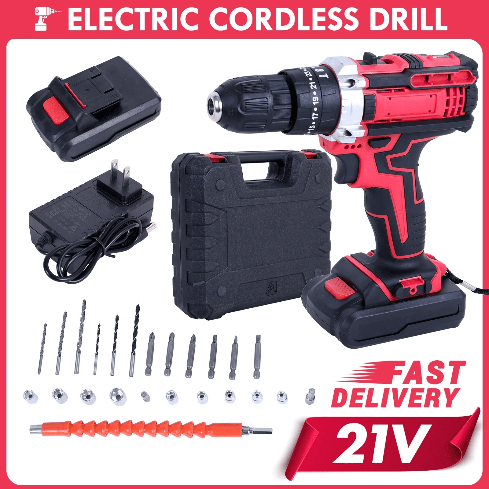 21V Cordless Drill Set, 27 Pcs Accessories, Variable Speed, Keyless ...
