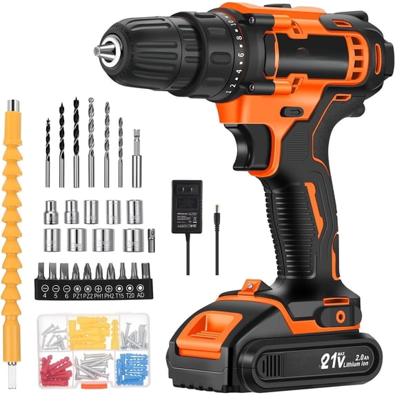 21V Power Drill Set, Cordless Drill with and , 3/8'' Keyless Chuck ...