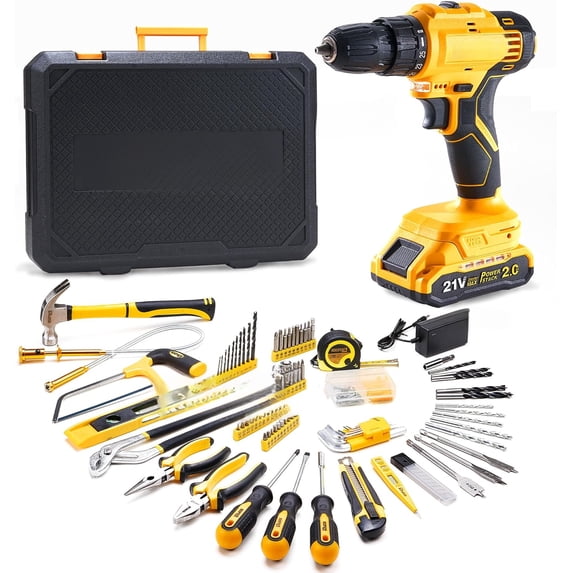 21V Power Drill Tool Kit with Battery, Electric Drill Driver for Men ...