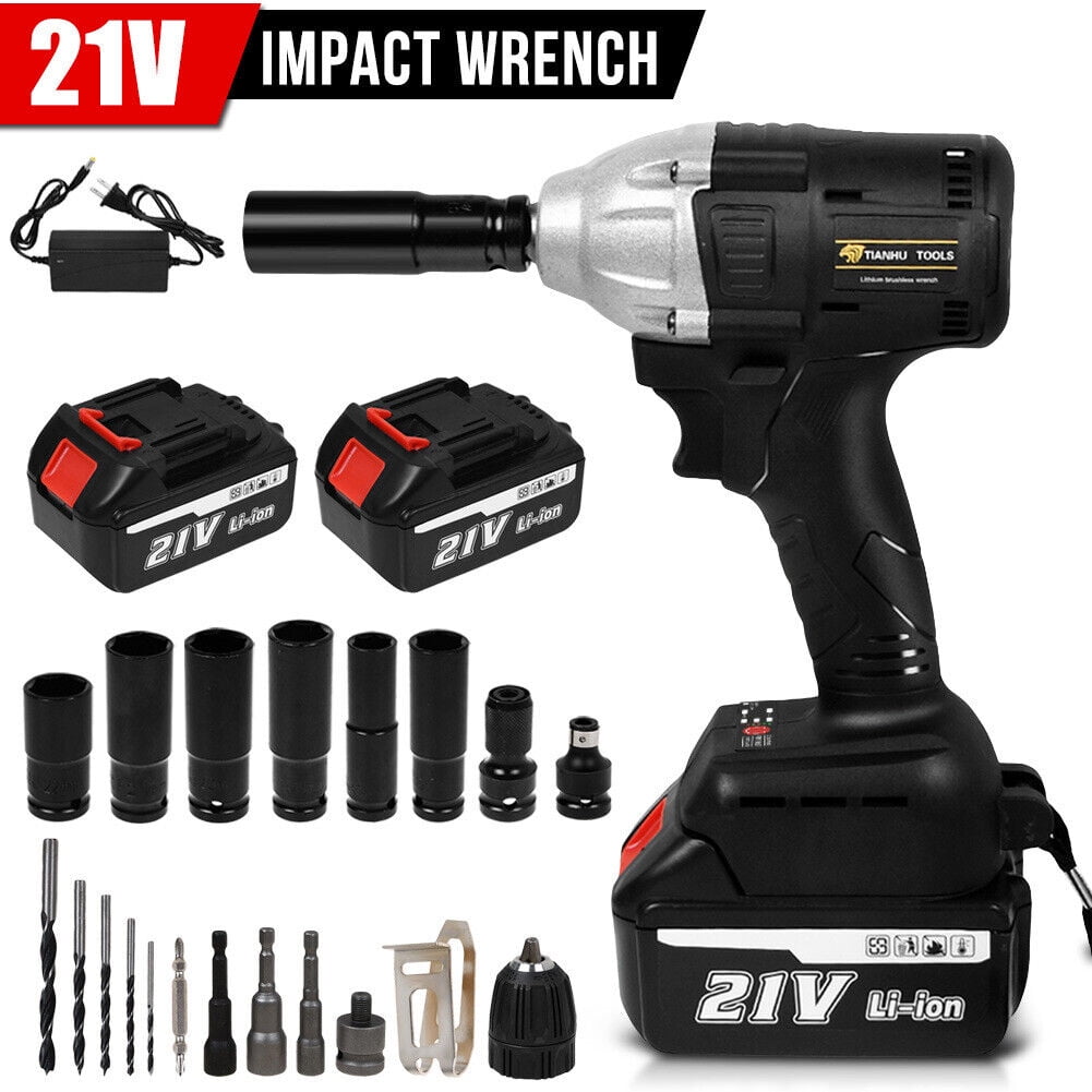 21V Pro 1/2'' Cordless 520Nm Electric Impact Wrench Gun Driver Drill w ...