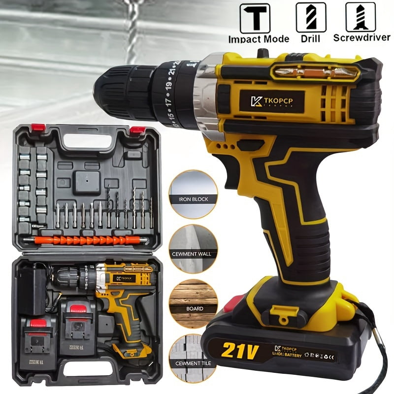 21V Rechargeable Electric Drill - 3-in-1 Cordless Power Drill Driver ...