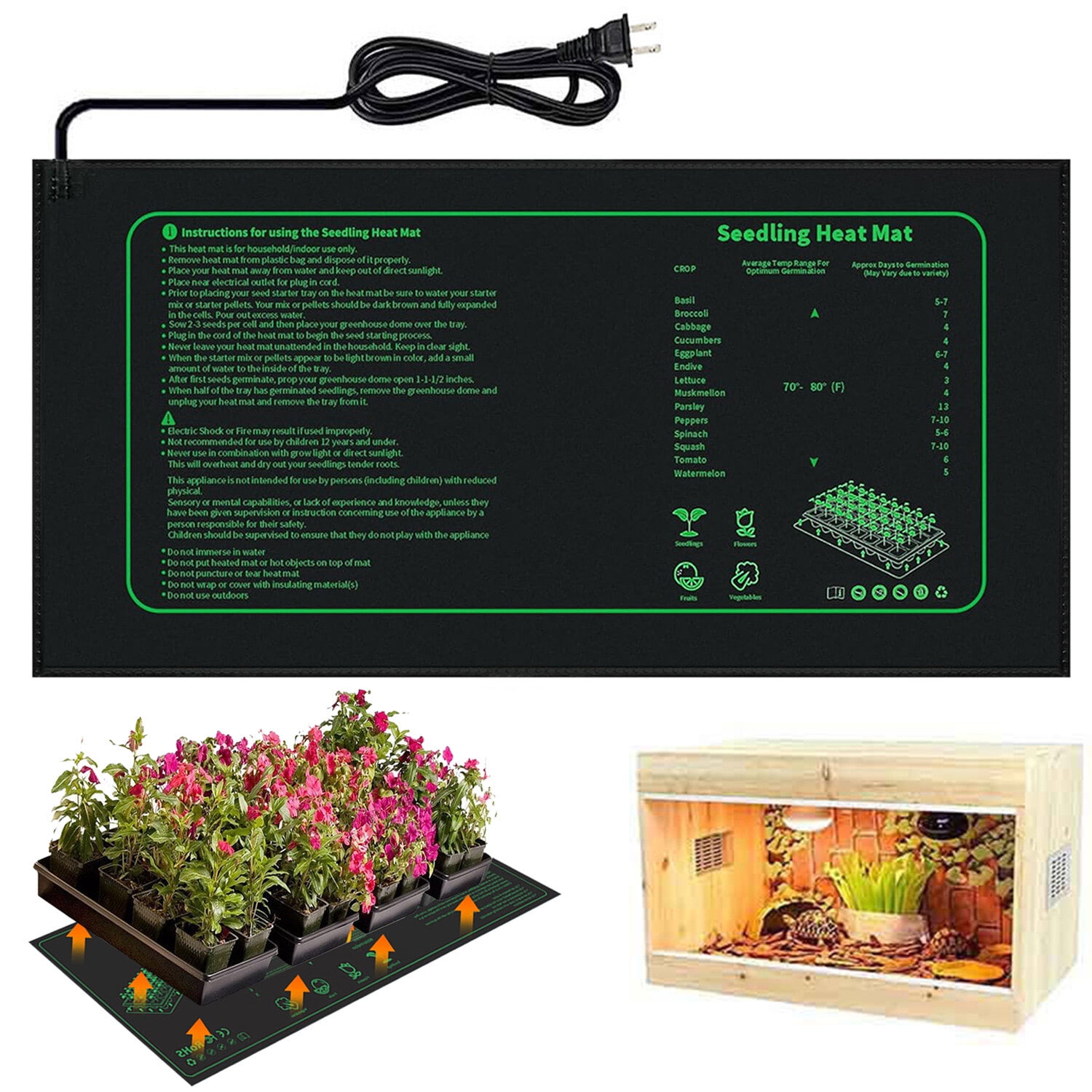 21W Seedling Heat Mat for Seed Starting 10" x 20.75" Waterproof Heating ...
