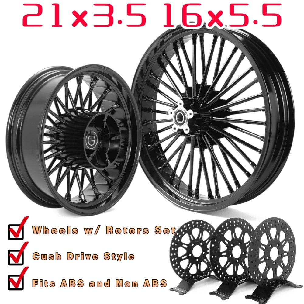 21X3.5 16X5.5 Fat Spoke Wheels Set + Rotors Discs for Harley Touring ...