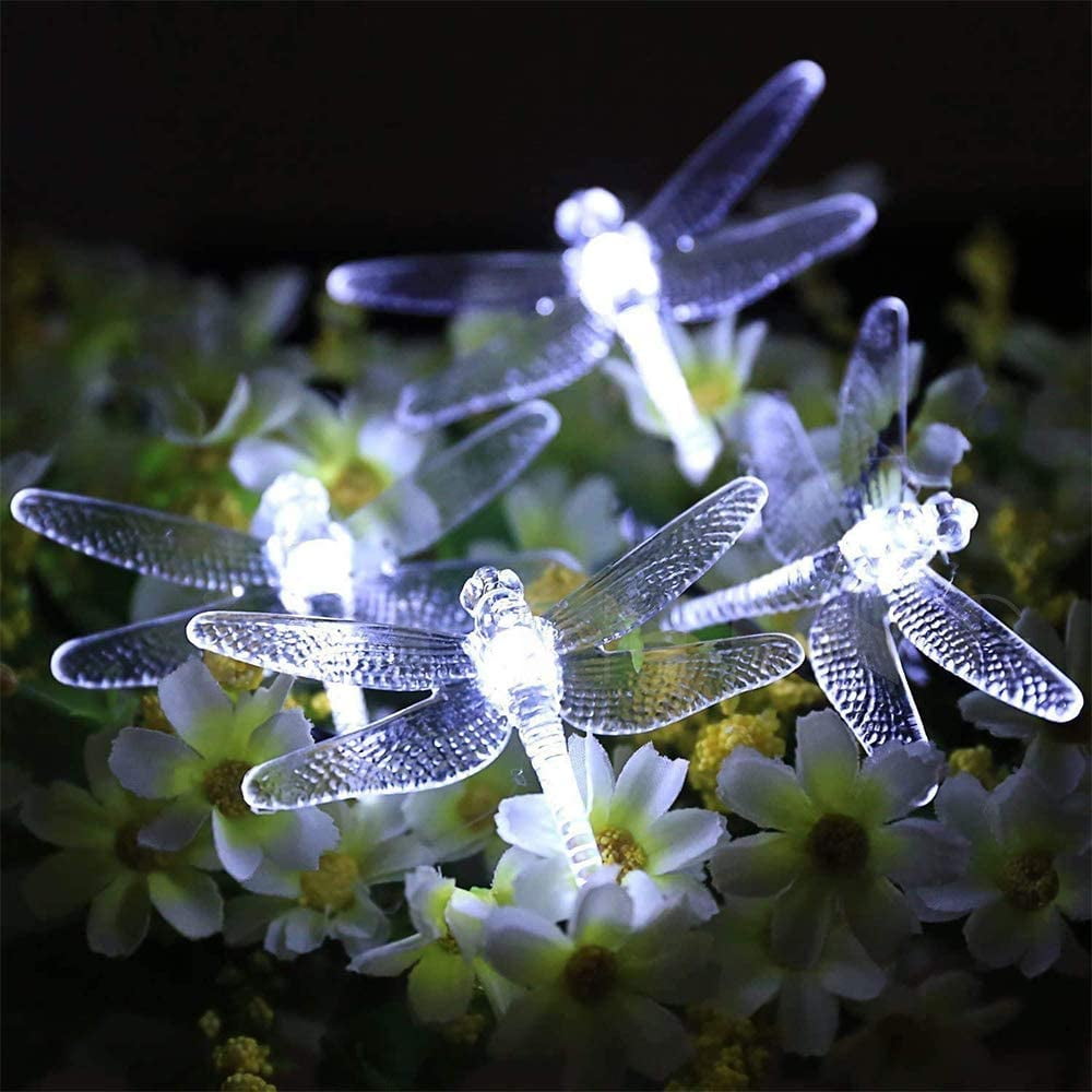 21ft 30 LED Dragonfly Solar Powered String Lights, Outdoor Solar Fairy ...