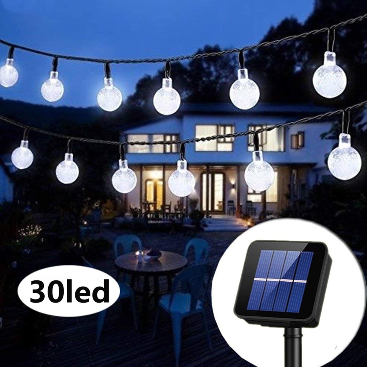 21ft 30 LED Solar Globe Fairy String Lights , Outdoor Bulb Pathway Wall ...