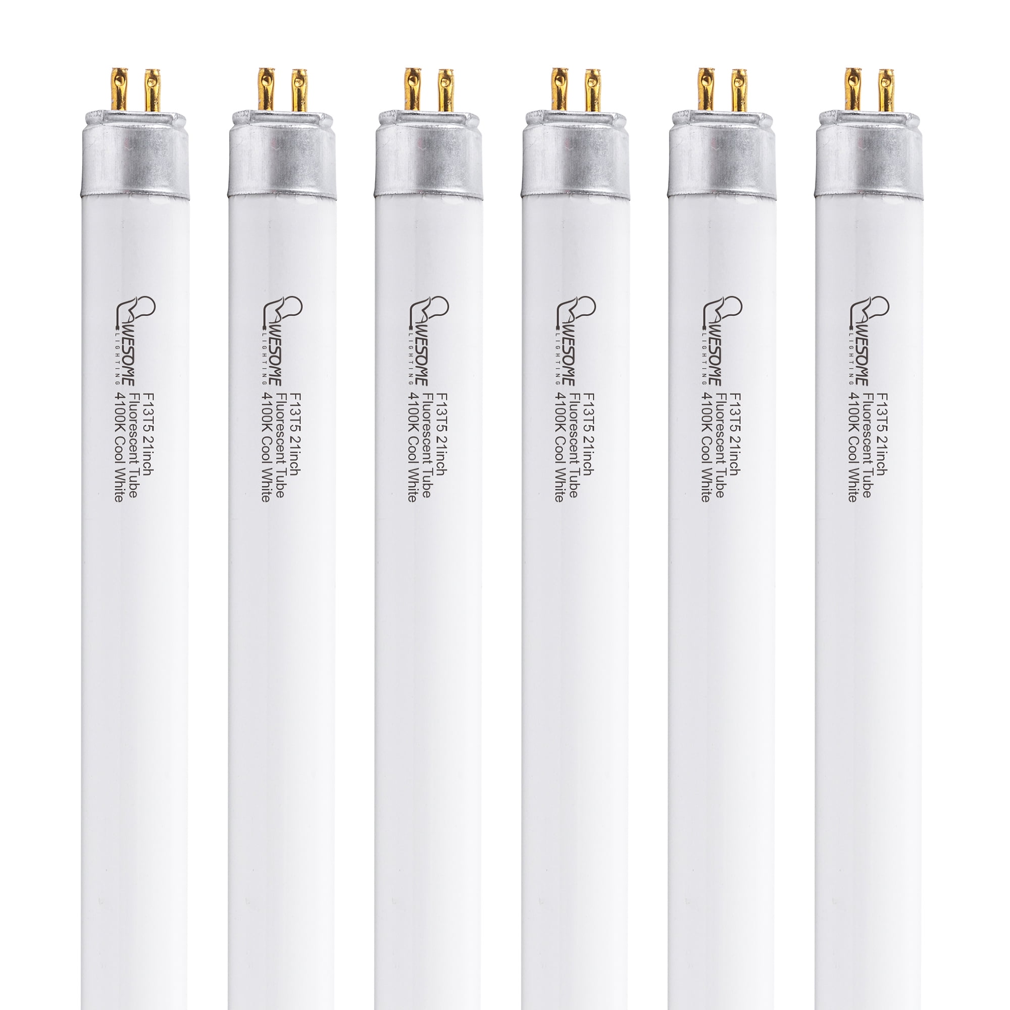 6-Pack F13T5 13W Fluorescent Tube Light Bulb, 4100K, 21", G5 Base ...