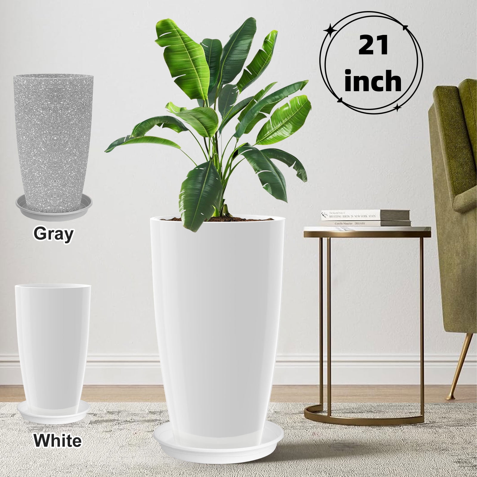 21inch Round Tall Planters Vertical Stackable Plastic Resin Vase Floor ...