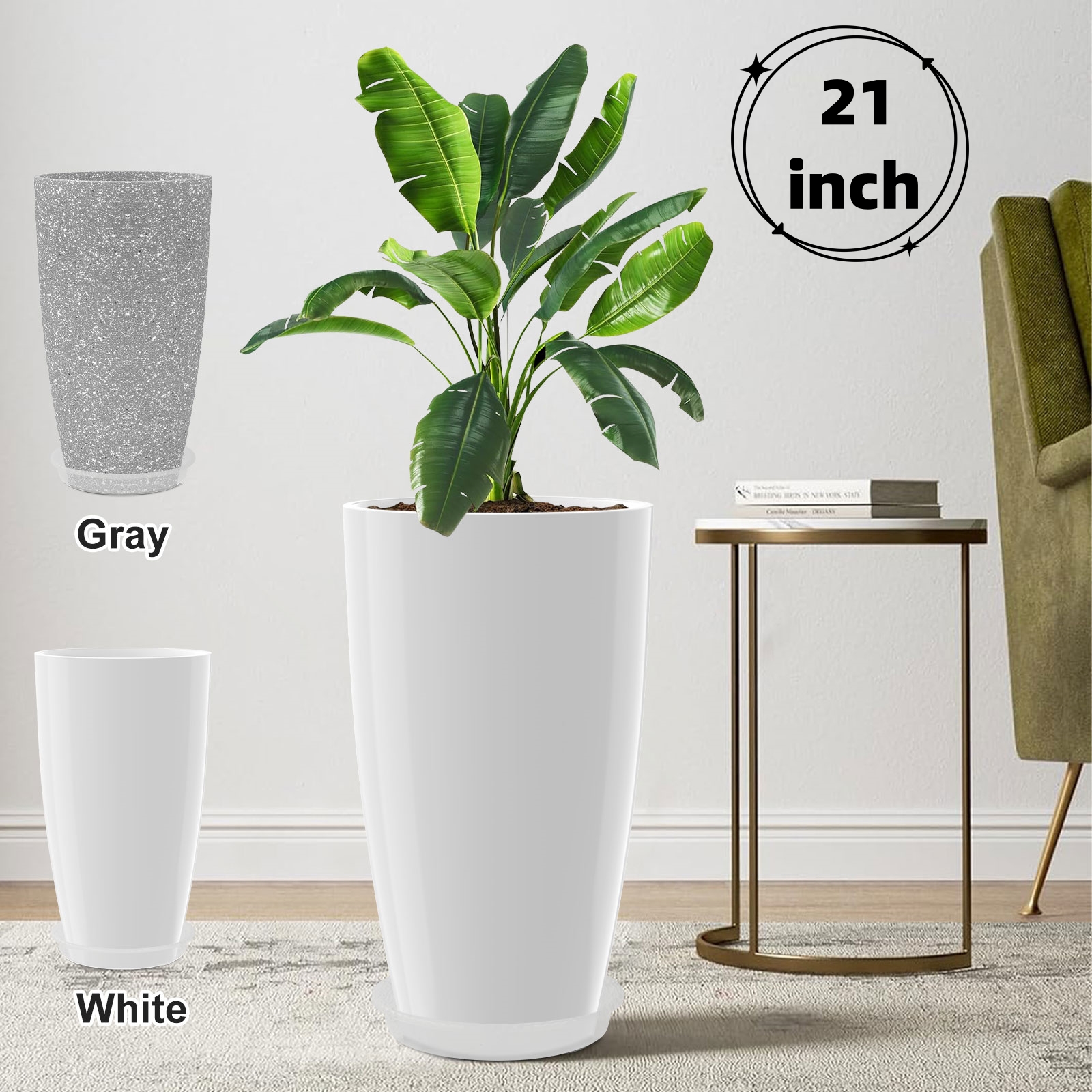 21inch Round Tall Planters Vertical Stackable Plastic Resin Vase Floor ...