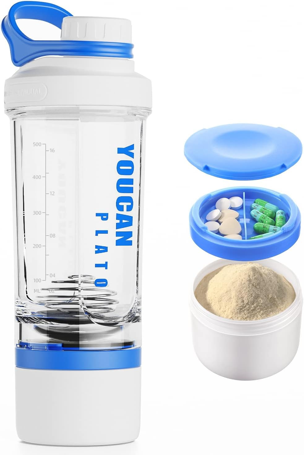 21oz Protein Shaker Bottle with Powder Storage Container-Shaker Cups ...