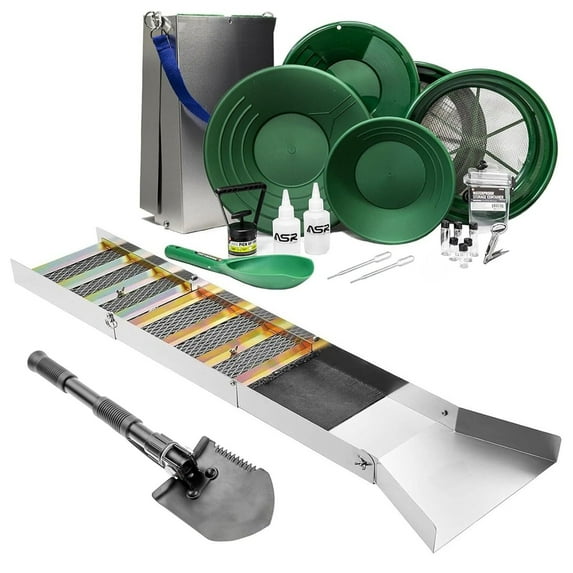 ASR Outdoor 21pc Gold Panning Kit with Sluice Box, Classifier & Mining ...