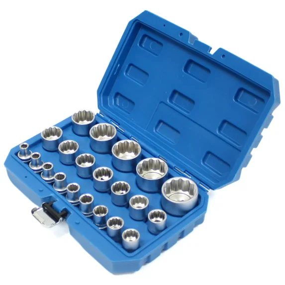 21pc Spline Socket Set 1/2" Drive 12-Point Metric (8-36mm) with Rounded ...