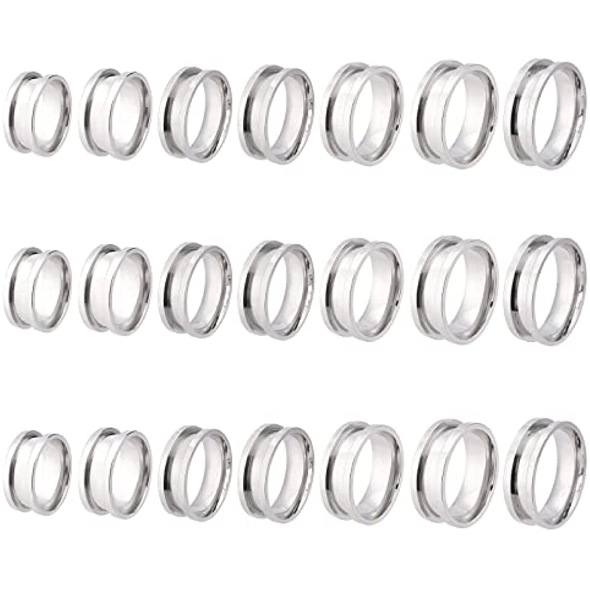 21pcs 7 Size Blank Core Ring Stainless Steel Finger Ring Grooved Inlay ...