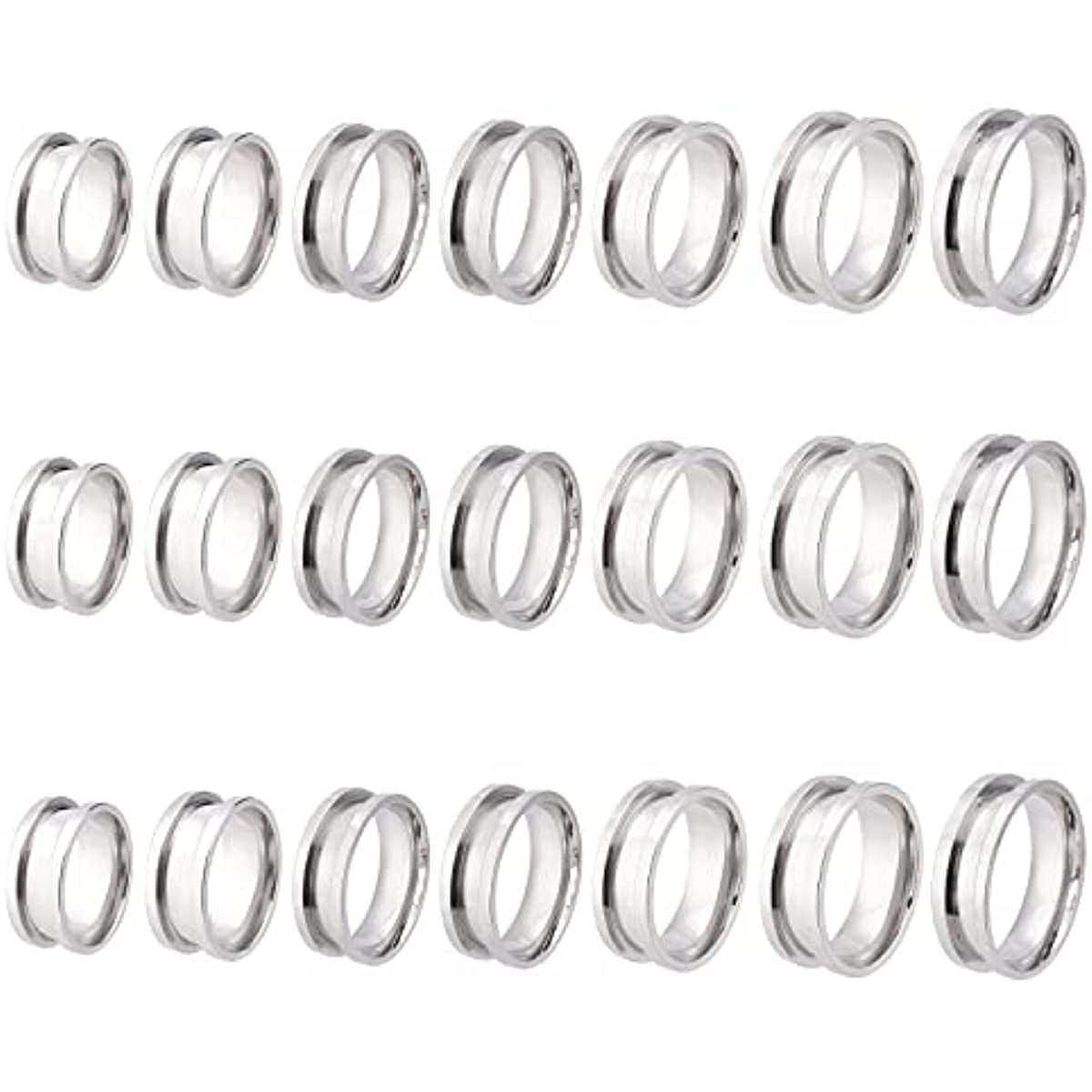 21pcs 7 Size Blank Core Ring Stainless Steel Finger Ring Grooved Inlay ...