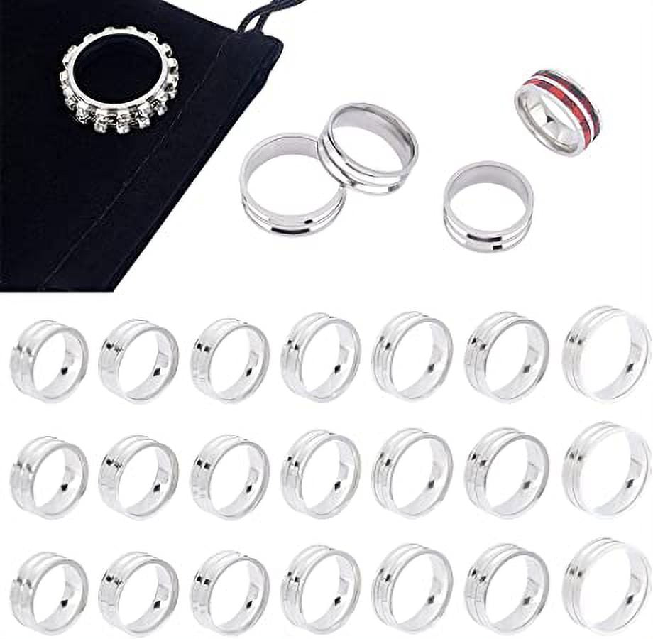 21pcs 7 Sizes Double Blank Core Finger Rings Stainless Steel Grooved ...