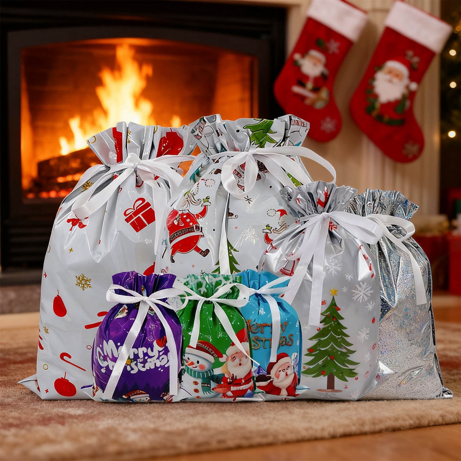 21pcs Christmas Drawstring Gift Bag Set - Festive Reusable Gift ...