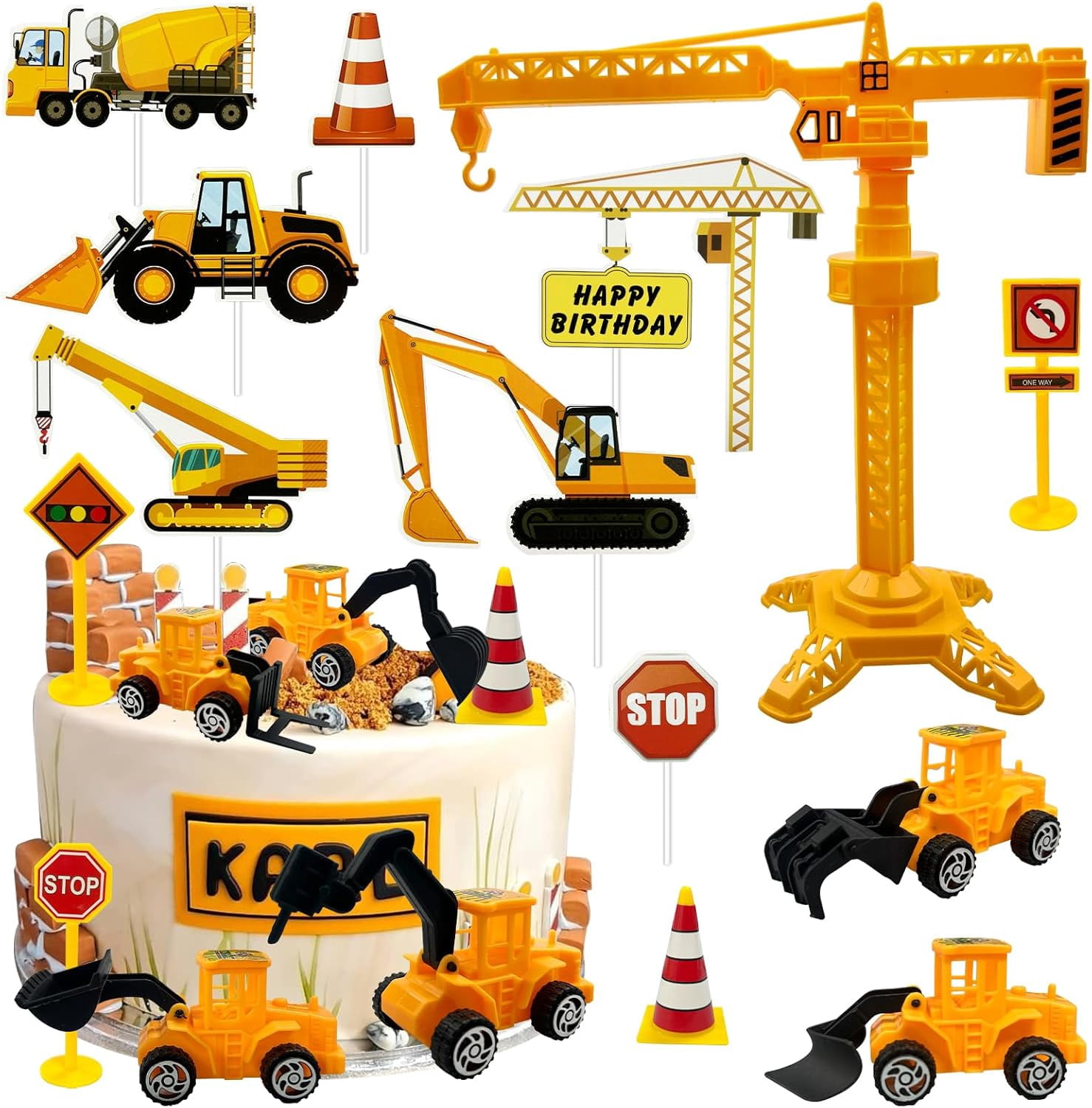21pcs Construction Cake Toppers Vehicles Decorations Truck Excavator ...