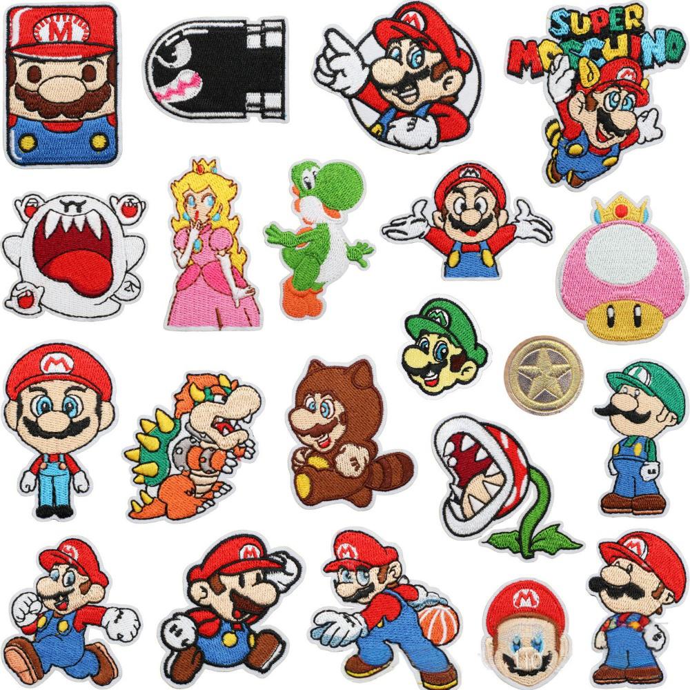 21pcs Mario Cute Cartoon Kids Embroidered Patches, Sew/Iron On Repair ...