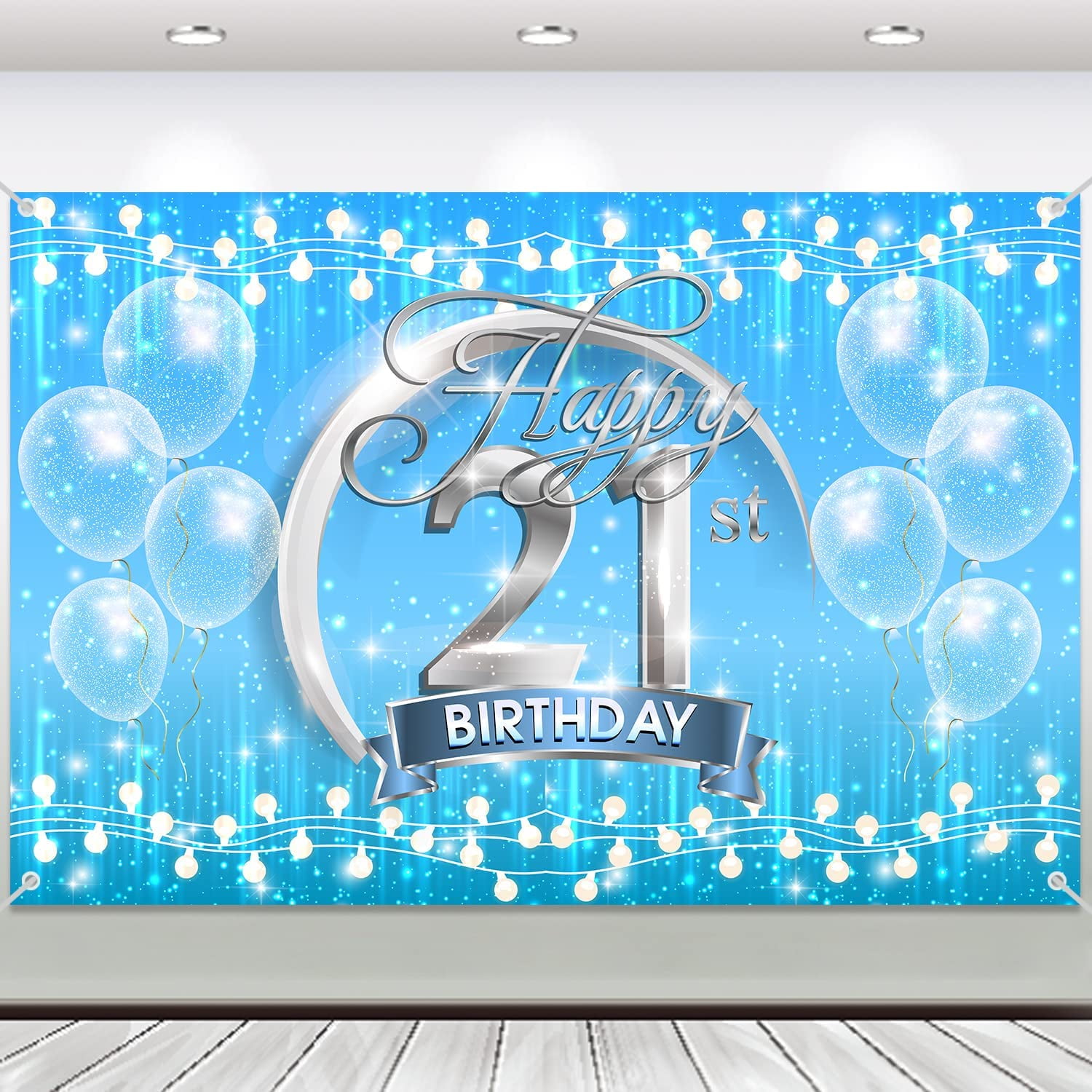 21st Birthday Backdrop Banner Decorations Blue and Silver for Men Women ...