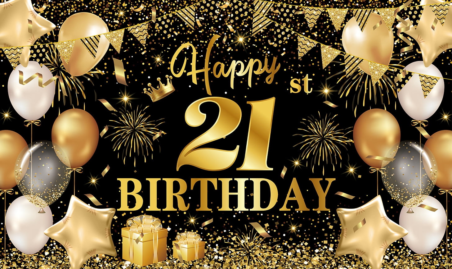 21st Birthday Banner 21st Backdrop for Her Him Happy Birthday Party ...