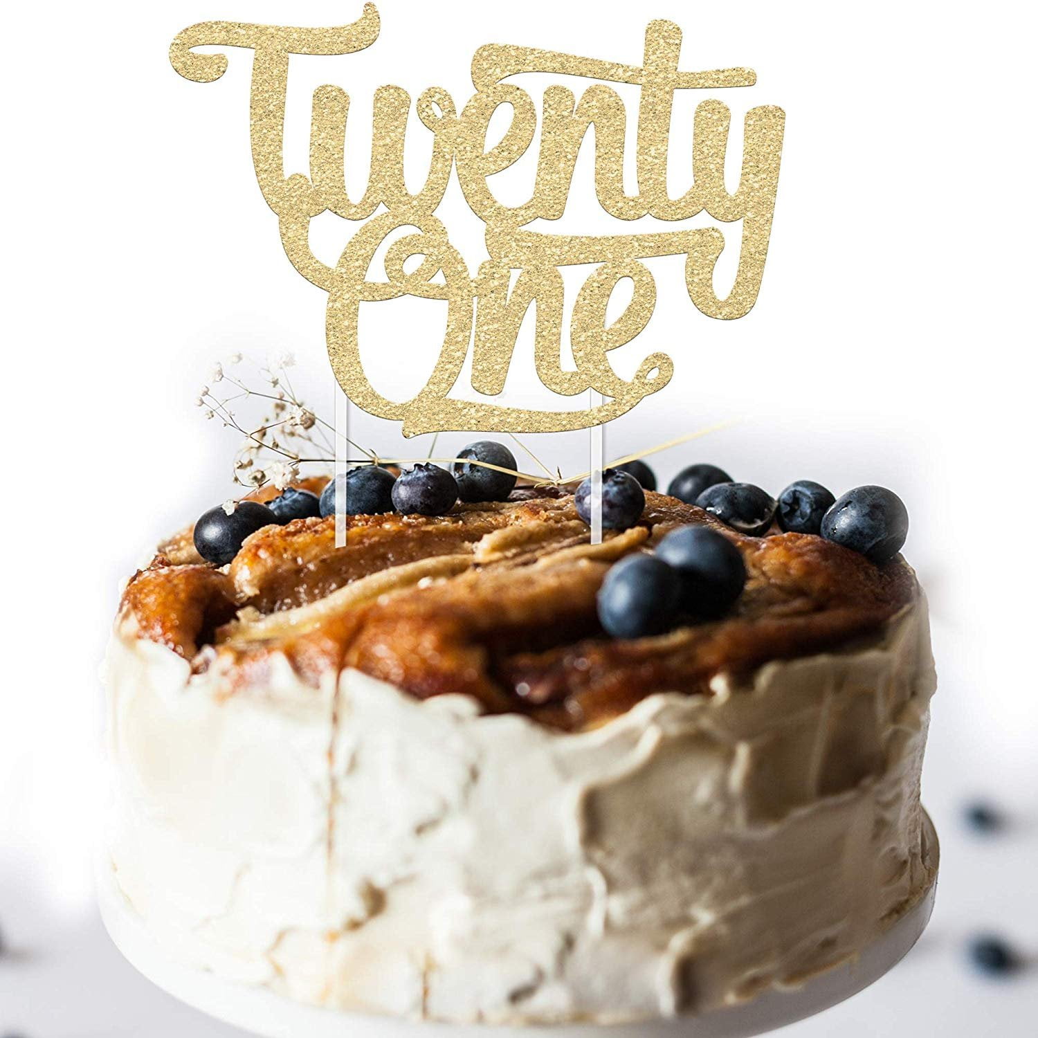 21st Birthday Cake Topper - TWENTY ONE - 7" x 5" Double Sided Champagne ...