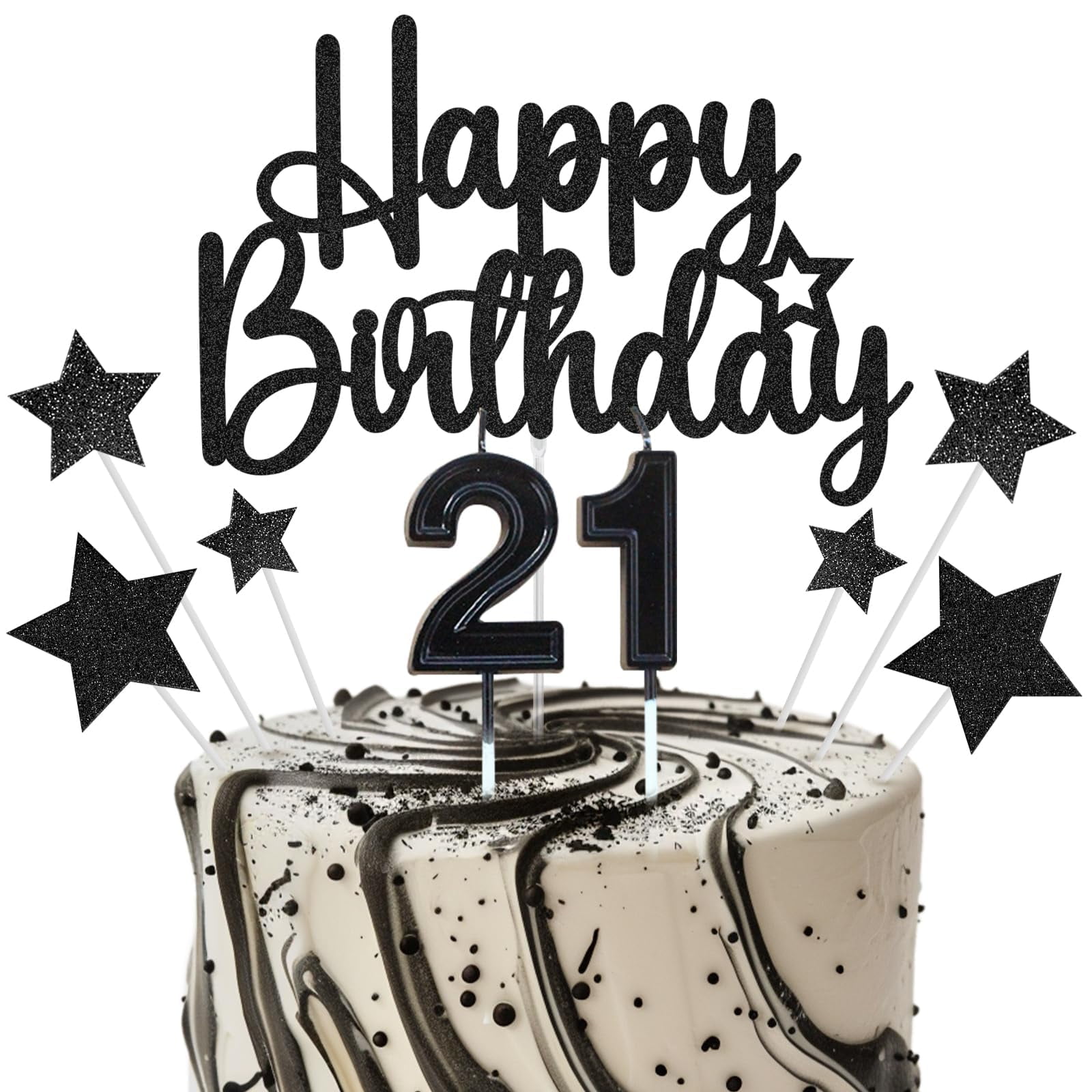 21st Birthday Candles for Cake, Black Number 21Cake Topper for Birthday ...