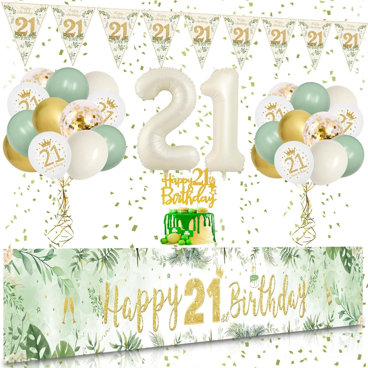 21st Birthday Decoration, MMTX Green Gold Decoration 21st Birthday Woman and Man Decoration Set ...