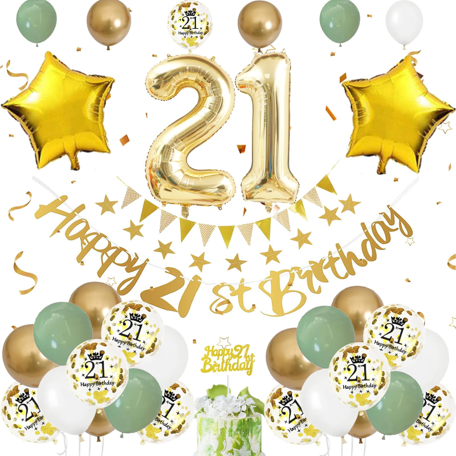 21st Birthday Decoration for OIF8 Him Her, Sage Green 21st Birthday Balloons with Number 21 ...