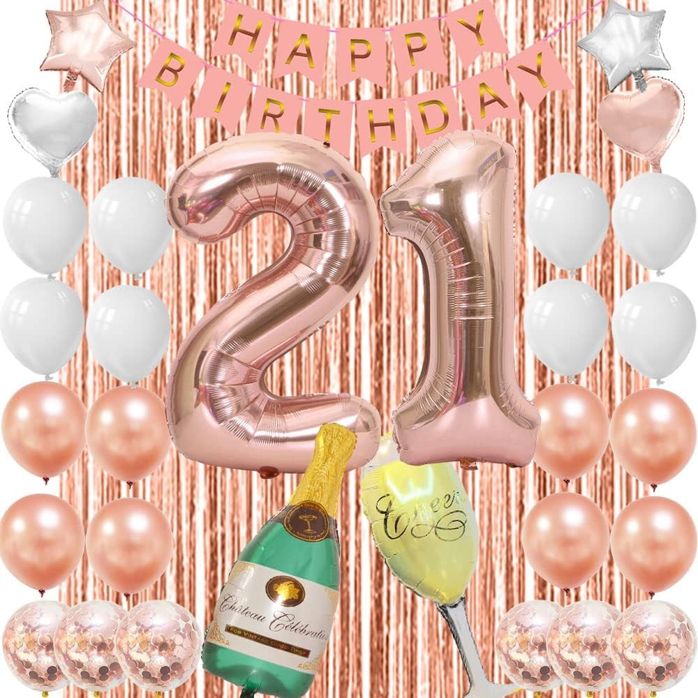 21st Birthday Decorations,21 Birthday Decorations For Her Women Rose Gold Happy 21st Birthday ...