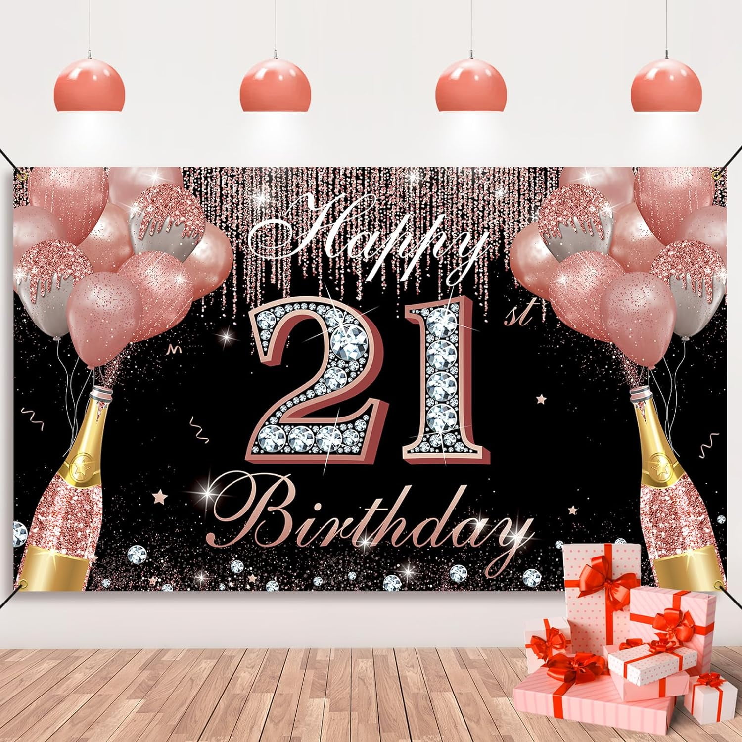 21st Birthday Decorations for Her, Happy 21st Birthday Banner Backdrop ...