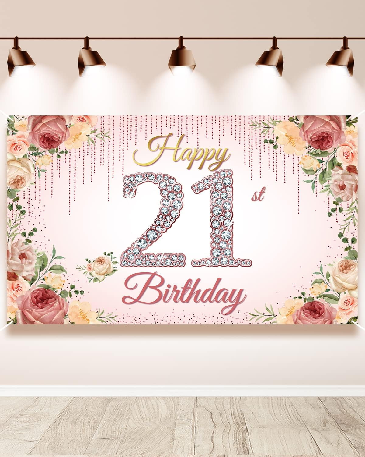 21st Birthday Decorations for Her Rose Gold Happy 21st Birthday Backdrop Banner Pink Floral 21 ...