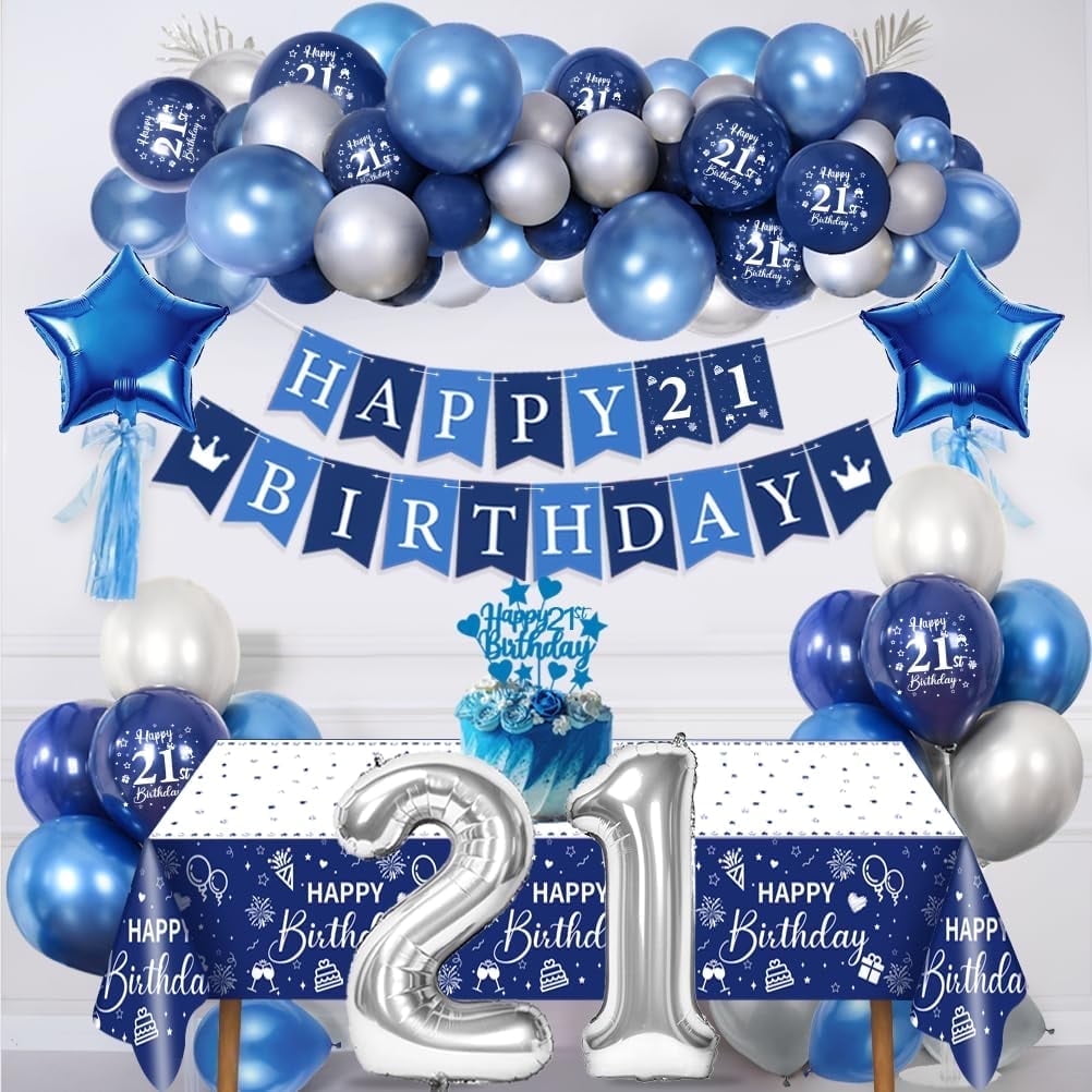 21st Birthday Decorations for Men Women, Navy Blue Silver 21st Balloons ...