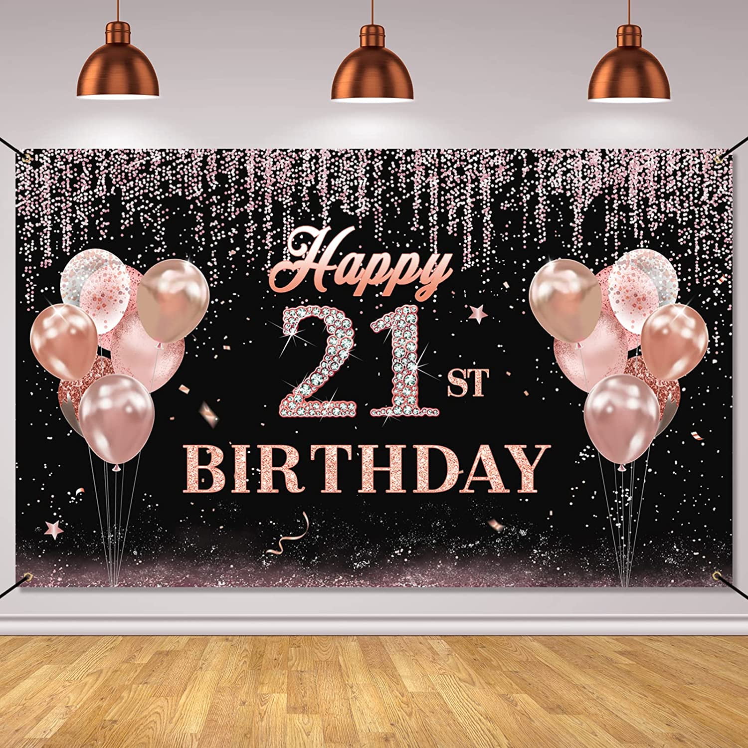 21st Birthday Decorations for Her Rose Gold 21st Birthday Backdrop 21st Birthday Banner Happy ...