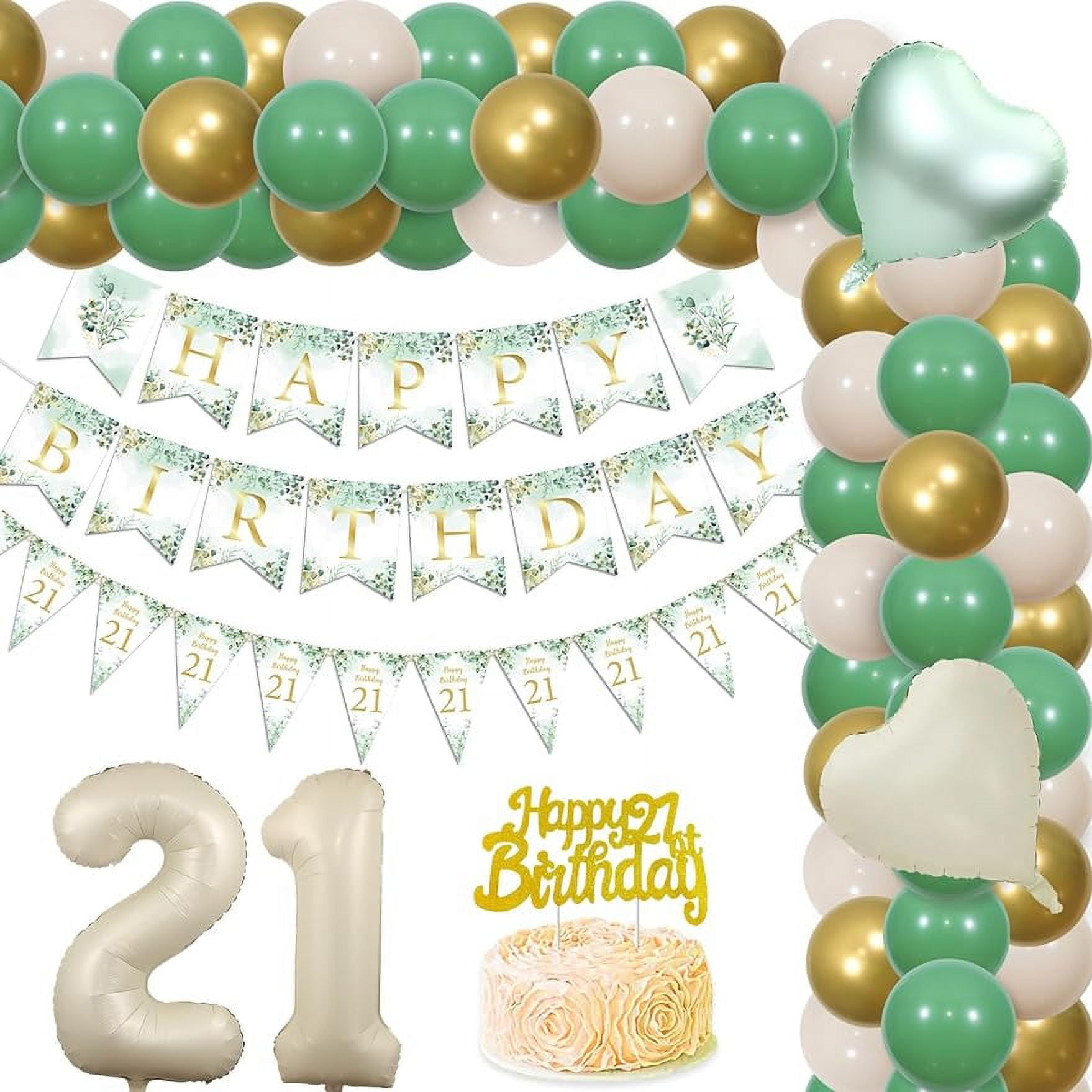 21st Birthday Decorations Sage Green for Her Him, Green Gold Balloon ...
