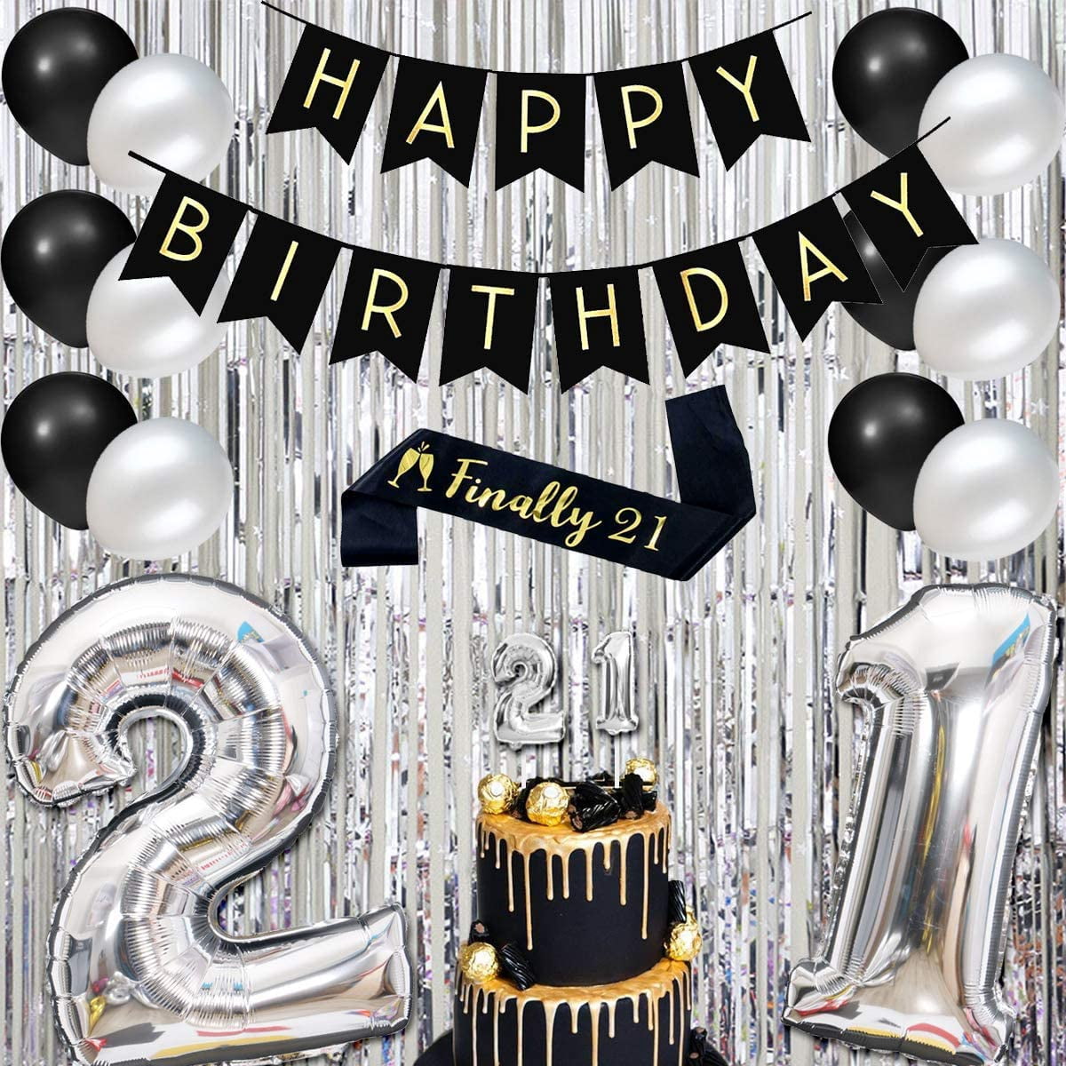 Joymemo Durable Balloons, Foil Silver Black, 40", 21 Count - Walmart.com