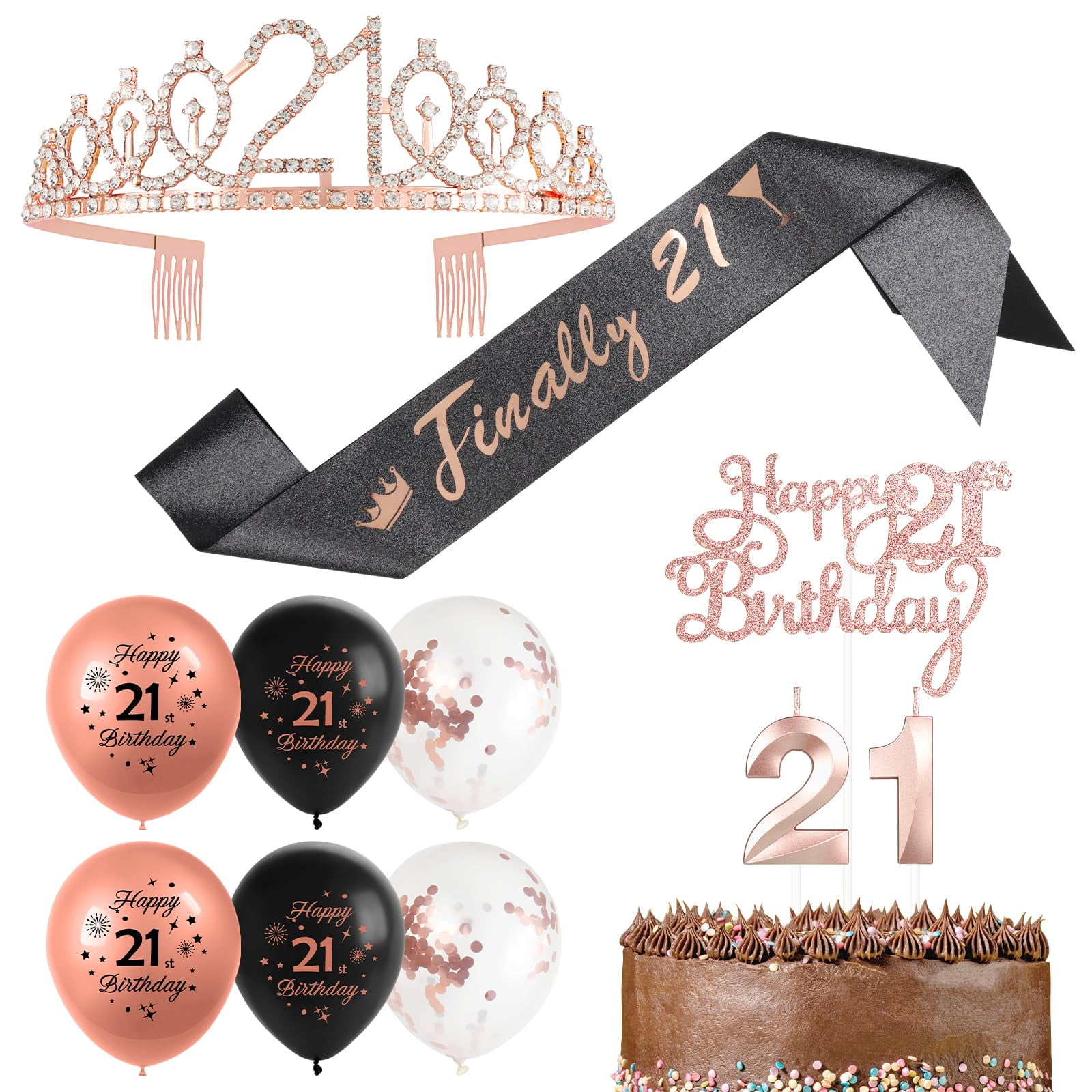 21st Birthday Decorations for Women, Including Birthday Crown/Tiara, Sash, Number 21 Candles ...
