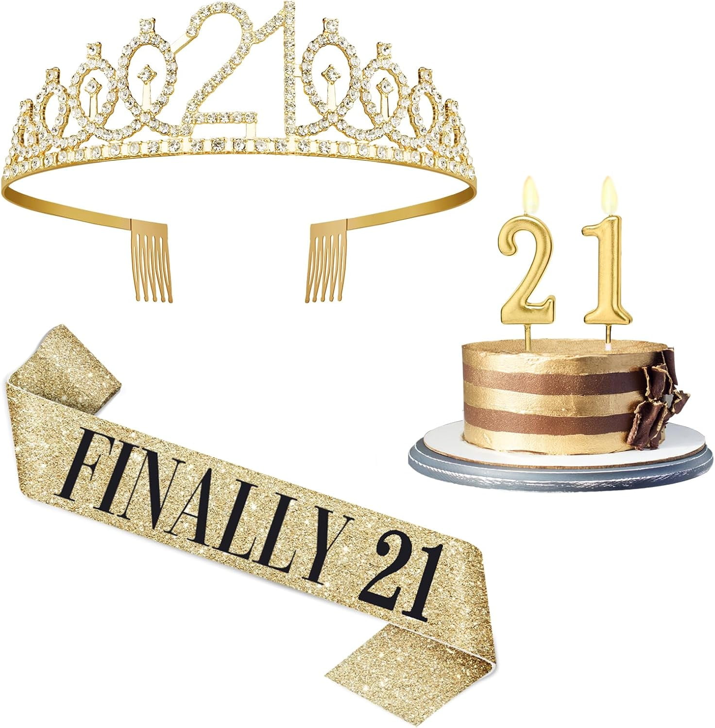 21st Birthday Decorations for Her with 21st Birthday Sash and Crown ...