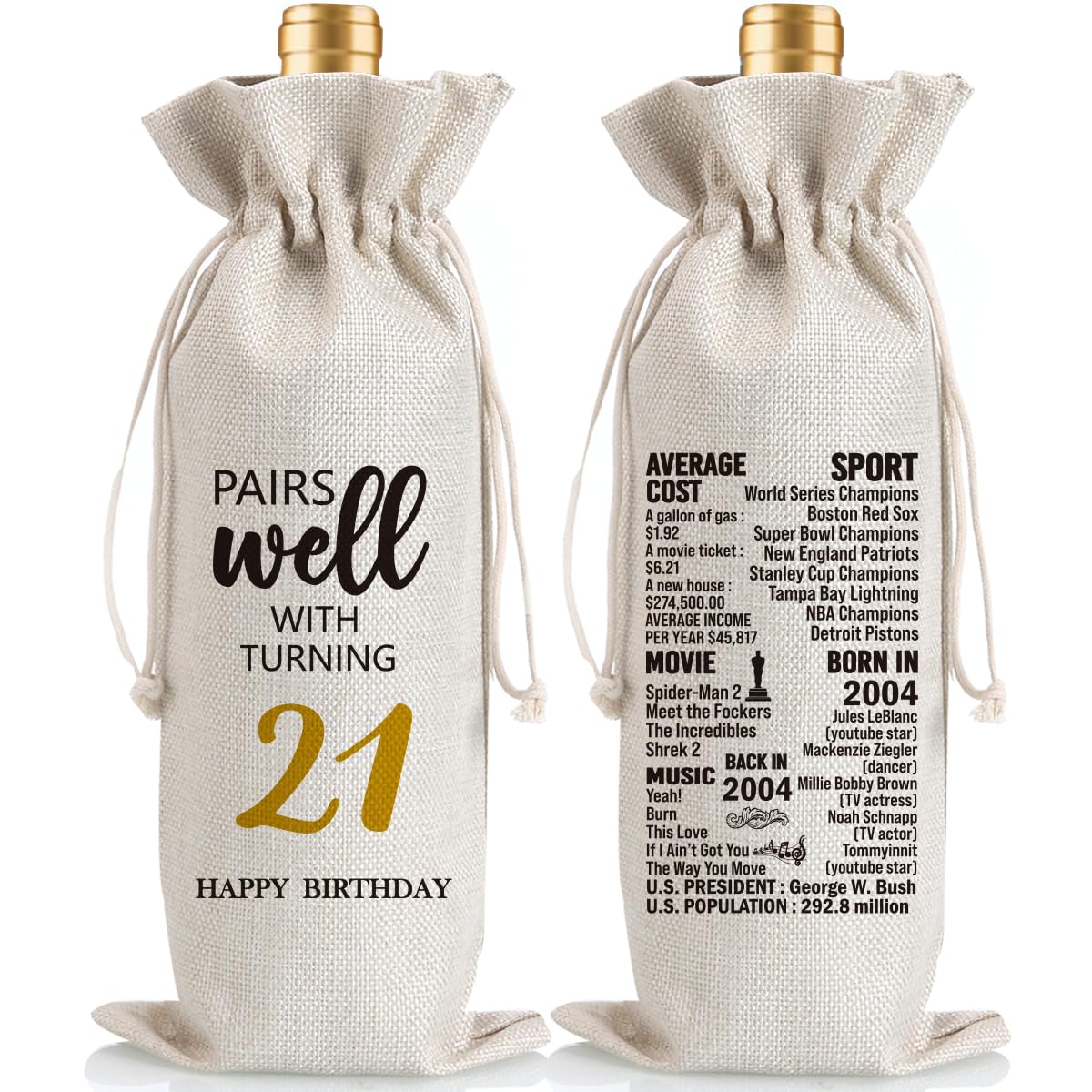 21st Birthday Gift Ideas for Women & Men, 21st Birthday Decor, Wine Bag ...